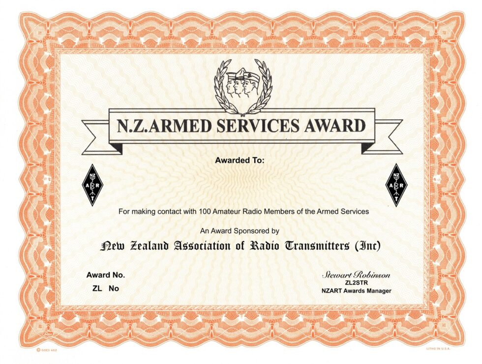 NZ Armed Services Award | New Zealand Association of Radio Transmitters